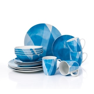 16PCs Coupe Shape Stonelain Dinnerware with Full Geometric Decal in ...