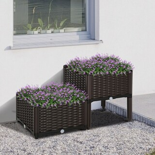 2 Pieces Rattan Pattern Planter Box Self-Watering Raised Planter Bed ...