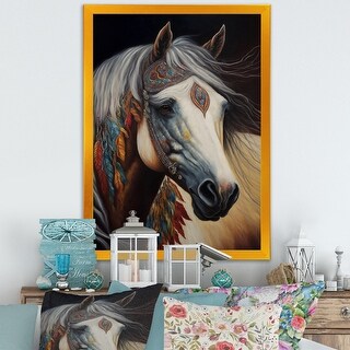 Designart "Amerindian Horse With Feathers II" Modern Framed Art Print ...