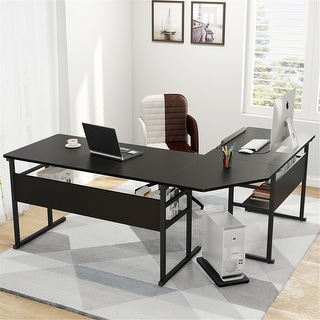 67 inch L-Shaped Desk with Shelves, Double Corner Computer Desk - Bed ...