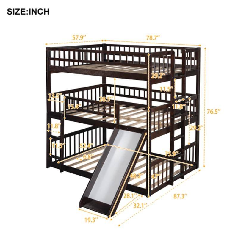 Full-Over-Full-Over-Full Wooden Triple Bed With Ladder,Guardrails in ...