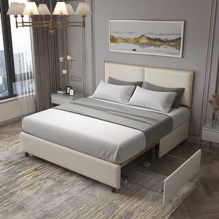 King Platform Bed w/ Steamed Bread Shaped Headboard & Pull-out Drawer ...