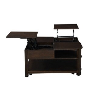 36 Inch Lift Top Coffee Table with 2 Level Shelves, Hidden Wheels ...