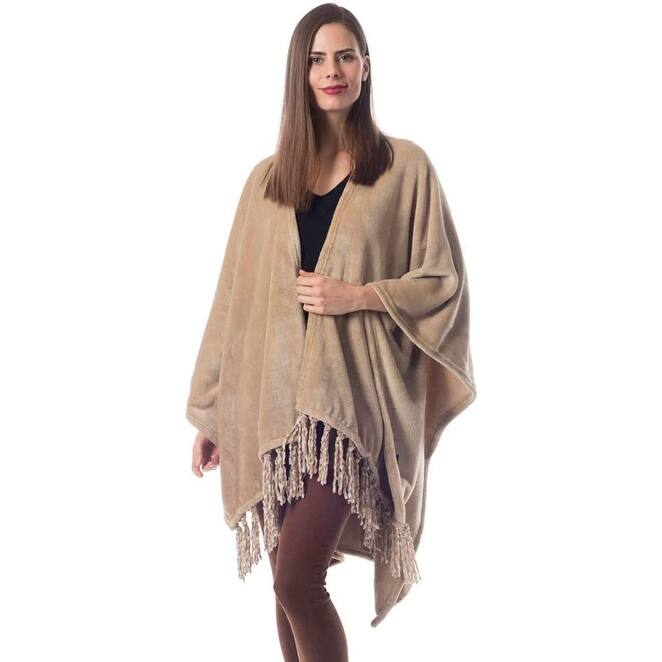 Fleece Wearable Throw Poncho - Throw Blanket Fringed Wrap -Fleece Cape ...