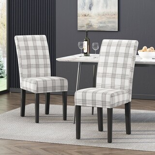 Fabric Upholstered Dining Chair Grey Plaid Accent Chairs, Set of 2 ...