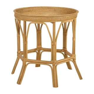 Raya 26 Inch Accent Table, Round Woven Rattan Tray Top, Natural Brown ...