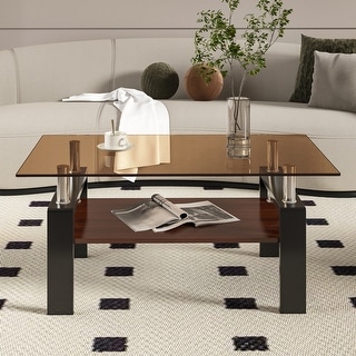 Rectangle Coffee Table, Tempered Glass Tabletop with MDF Layer, Modern ...