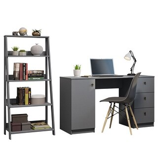Madesa Desk with Drawer 53" and Ladder Shelf Standing Bookcase - Gray ...