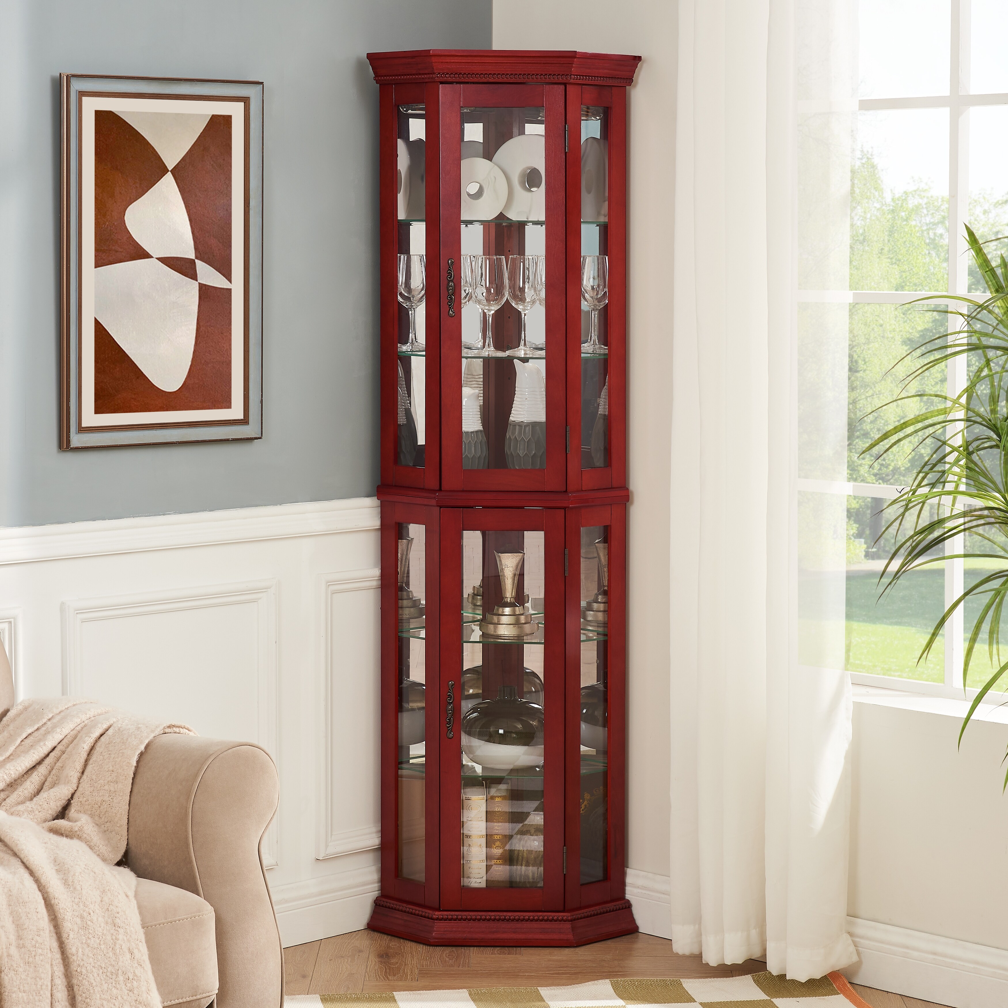 Glass corner display units for living room store