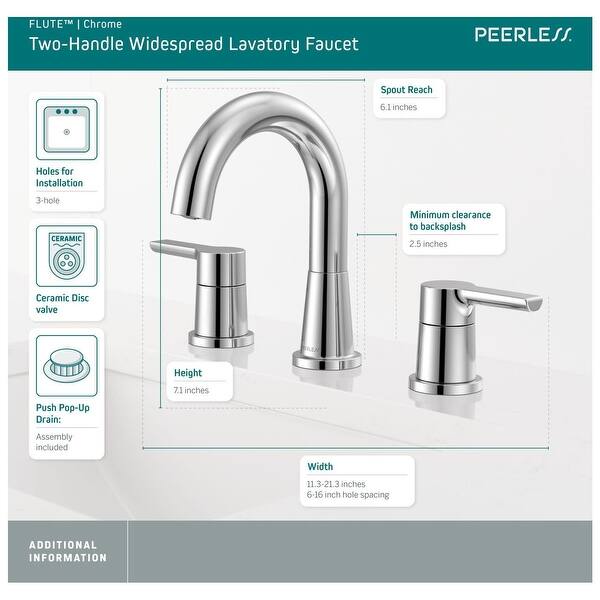 Peerless P3512LF Flute 1 GPM Widespread Bathroom Faucet with Pop-Up ...