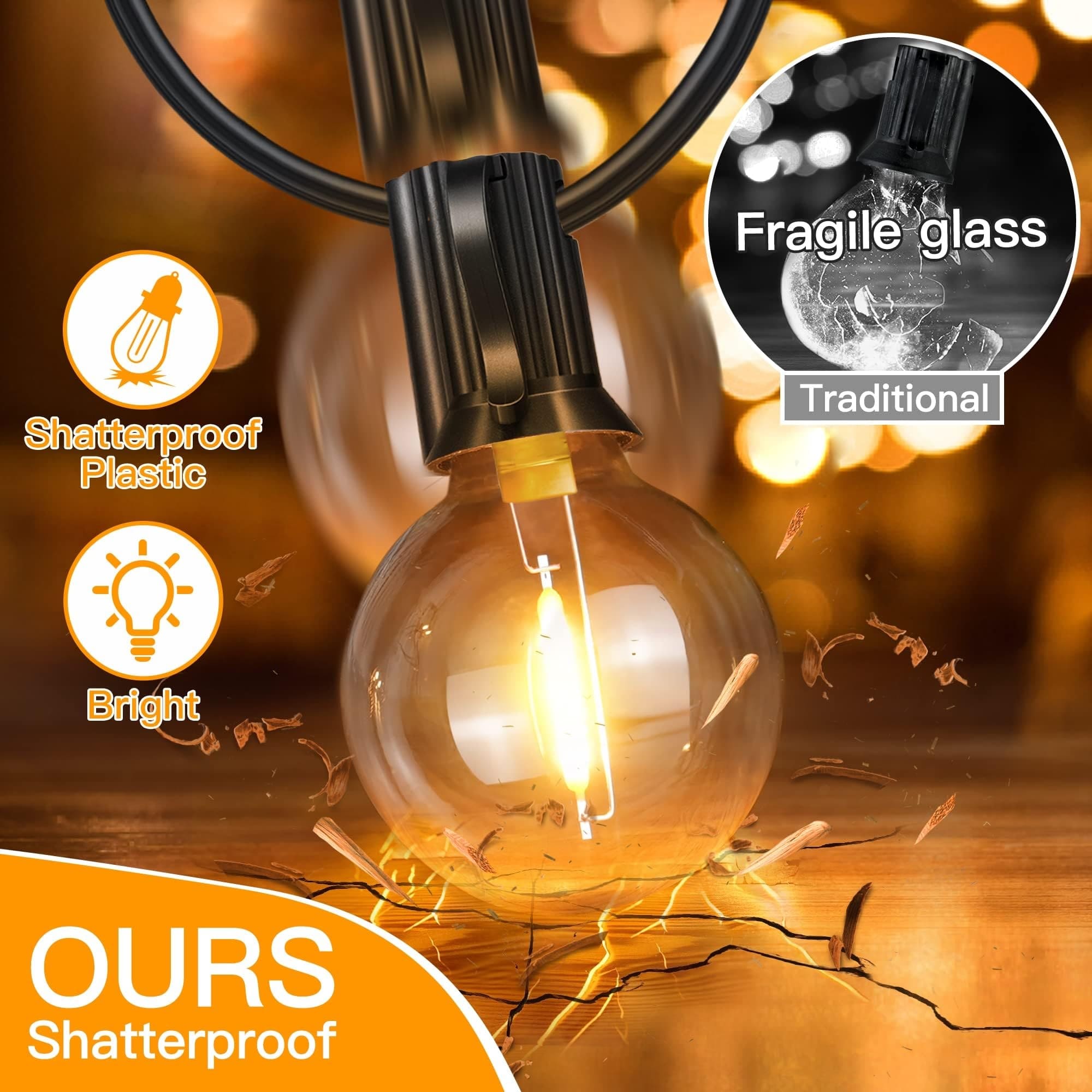 Outdoor String Lights Shatterproof Light with LED Bulbs - 2 Pack - Bed ...