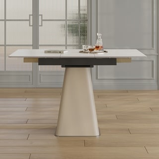 Roomfitters Retractable Sintered Stone Dining Table, Square Base ...