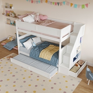 Dover Twin over Twin Staircase Bunk Bed with Storage Drawer and Twin ...
