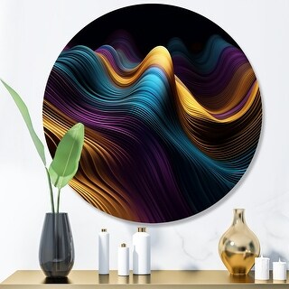 Designart "Abstracted Flowing Forms II" Abstract Liquid Ink Metal Round ...