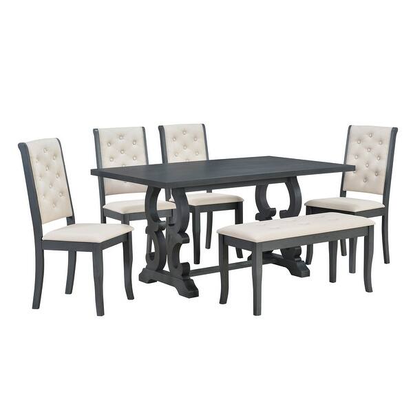 6-Piece Retro Dining Set with Unique Flemish Scroll Legs, Foam-Covered ...