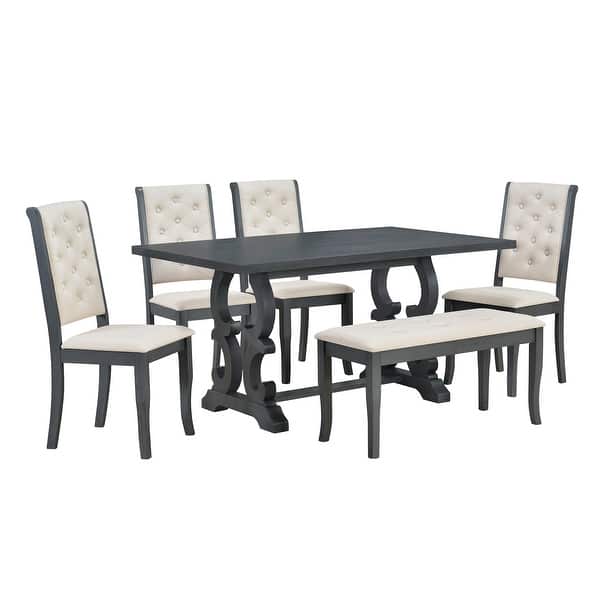 Retro 6-Piece Dining Set with Flemish Scroll Legs and Foam-Covered ...