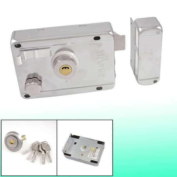 Home Bathroom Latch Door Deadbolt Key Rim Lock Silver Tone - Silver ...