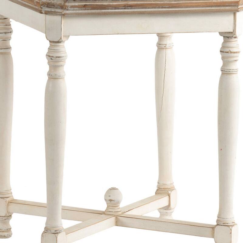 Square Shaped Wooden Side Table With Cross Base, Brown & White ...