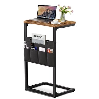 Slim C-Shaped End Table with Storage Pouch - 15.7x11.8x26.8-inch Space ...