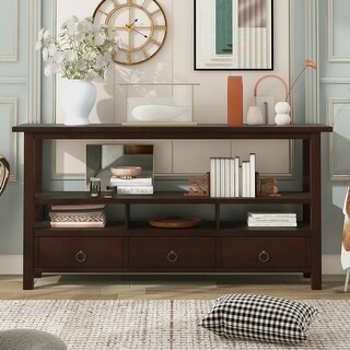 Newest Console Table Double-Storey Tabletop with 3 Drawers - Bed Bath ...