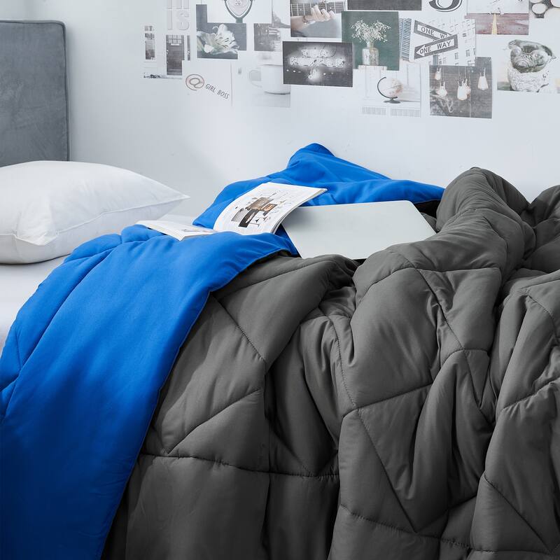 BYB Granite Gray/Pacific Blue Reversible Comforter - Oversized Bedding ...