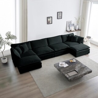 Modular Large U-Shape Sectional Sofa with Double Extra Ottomans, Comfort Black Chenille Sofa ...