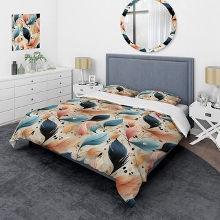 Designart "Blue And Beige Feathered Animal Elegance" modern bedding set ...