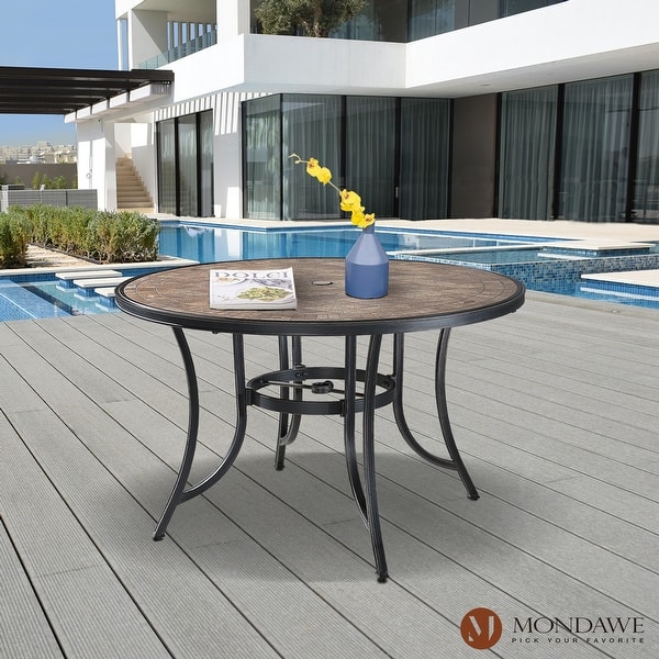 Aluminum Patio Round Outdoor Dining Table Ceramic Tile Top Accent Table ...