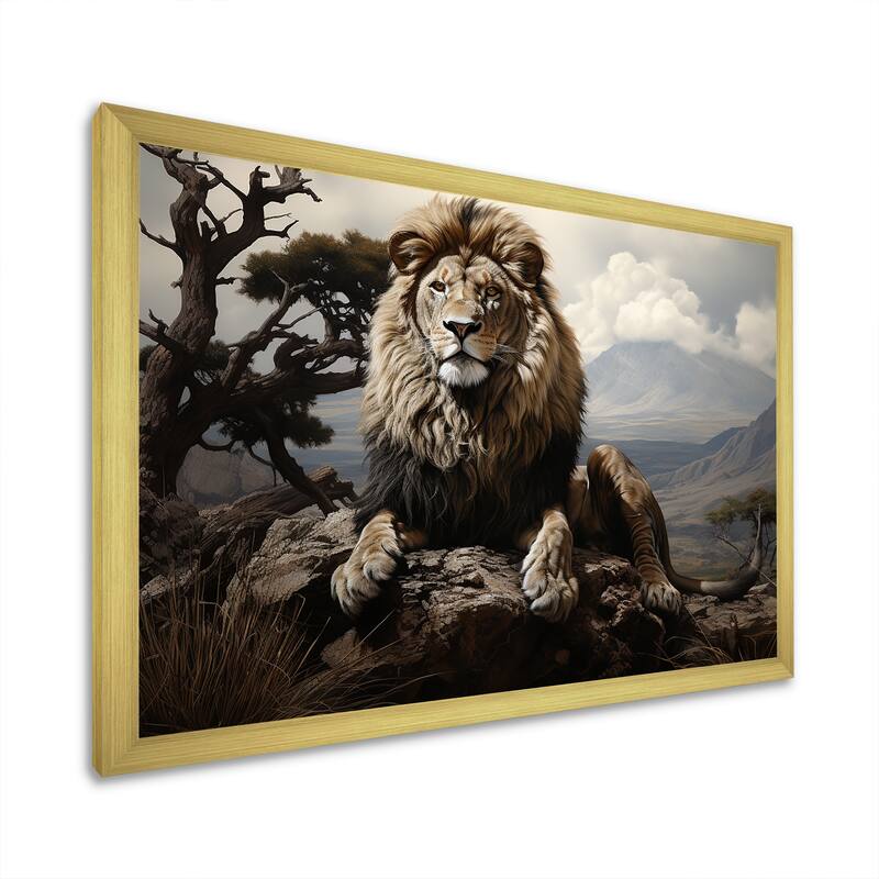 Designart "Golden Lions Vigilance Grace " Animals Lion Framed Wall ...