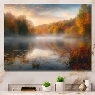 Designart "Misty Lake I" Landscape Forest Wall Decor - Bed Bath ...