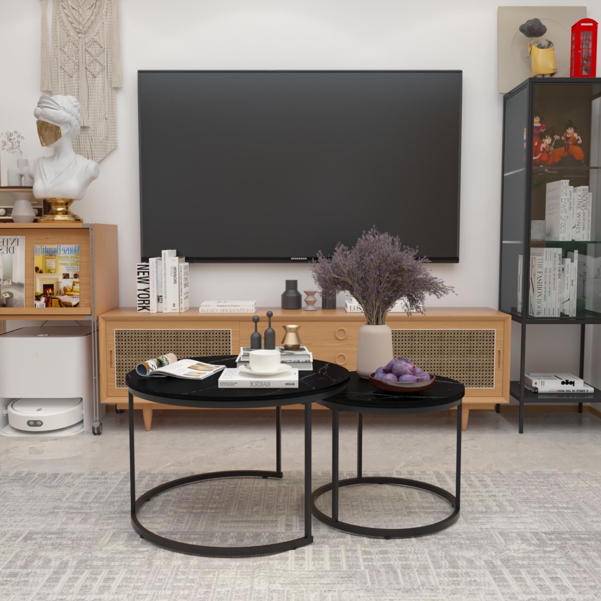 Black Coffee Table Set of 2 Round Nesting Table Stackable End Table Bed Bath Beyond 41019958