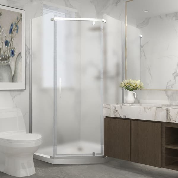 SL4U Shower Neo-Angle Corner Shower Enclosure With Frosted Glass - Bed ...