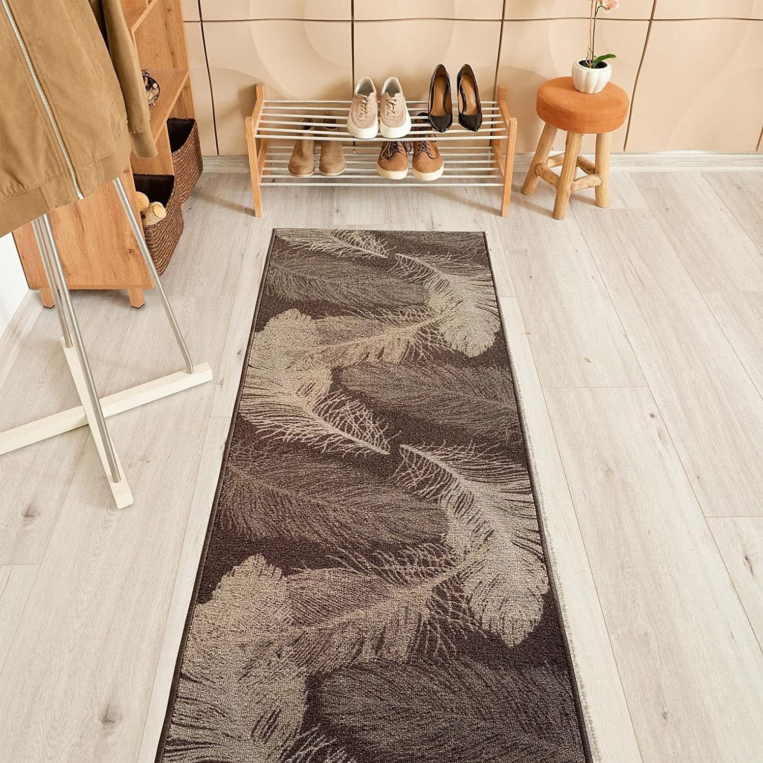 Custom Size Feather Design 26 Inch Wide Non-Slip Stair Runner Rug - On ...