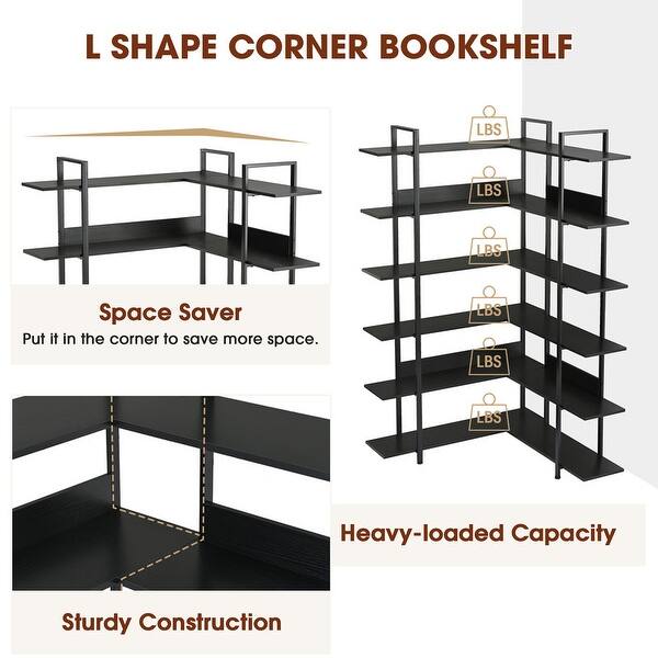 L-shape MDF Boards Corner 6-tier Bookshelf - Bed Bath & Beyond - 37127482