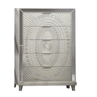 Pok 59 Inch 5 Drawer Tall Dresser Chest, Beveled Mirror Trim, Champagne ...