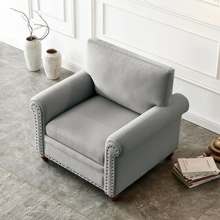 Classic Single Seat Chair with Armrest and Solid Wood Legs, Grey - Bed ...
