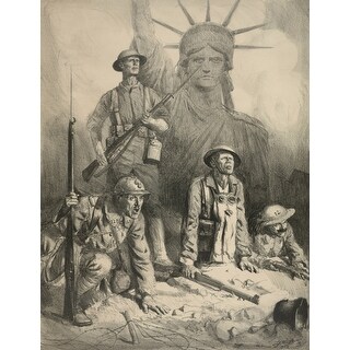 Statue Of Liberty And An American Soldier Behind Allied Soldiers In Ww1 ...