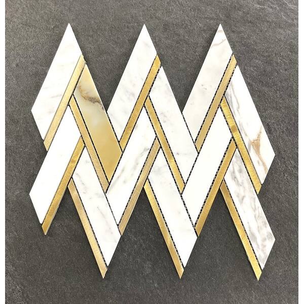 Harringbone Marble & Gold Metal Mosaic Tiles - Bed Bath & Beyond - 39191366