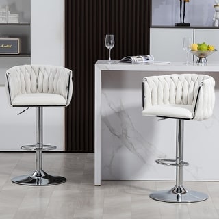 Modern Set of 2 Swivel Bar Stools, Adjustable Height, Silver Chrome ...