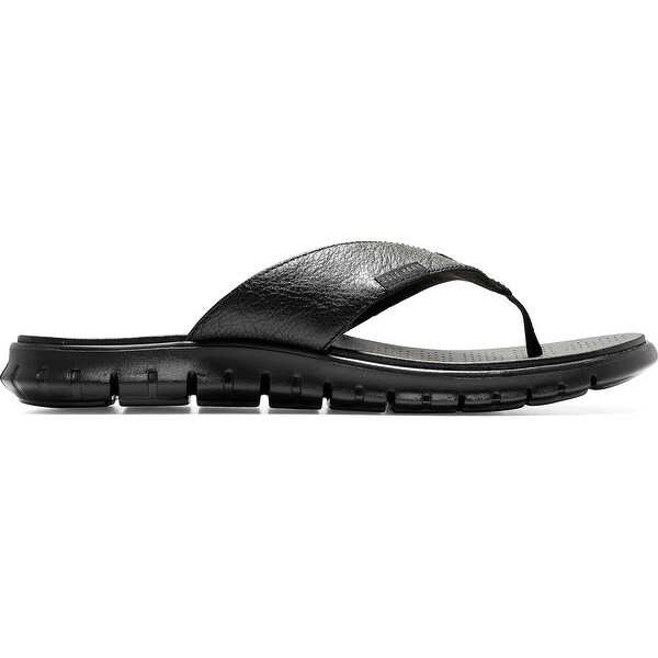 Shop Cole Haan Mens ZEROGRAND Flip-Flops Leather Casual - Black Leather ...