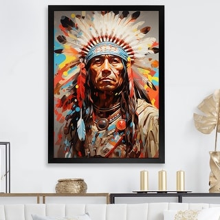 Designart "Native American Warrior Portrait" Native American Art Framed ...