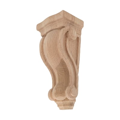 8-1/4" x 3-3/4" x 2-5/8" Small Red Oak Traditional Plain Wood Corbel ...