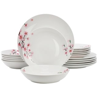 Elama Tamara 18 Piece Cherry Blossom Porcelain Dinnerware Set, Service ...