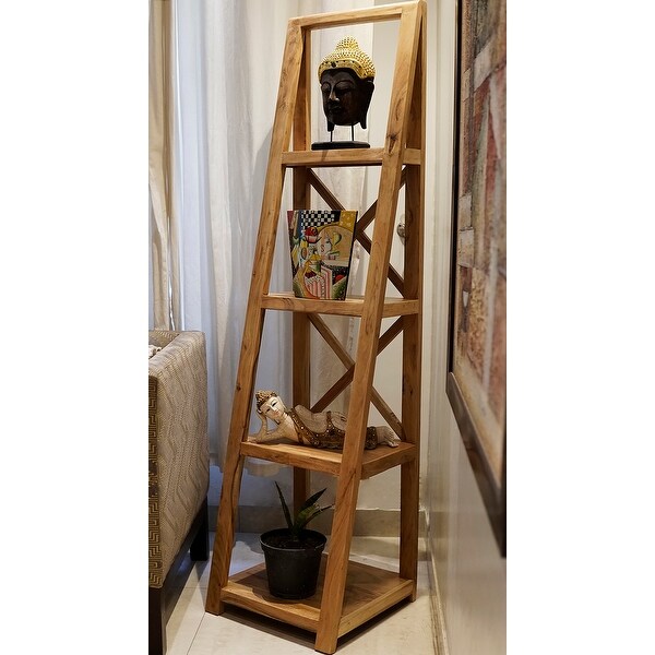 Acacia Wood 4 Tier Self Storage Ladder bookcase Organizer With and Without Drawer Set of 2 Organizer Birchwood N A Bed Bath Beyond 33322899