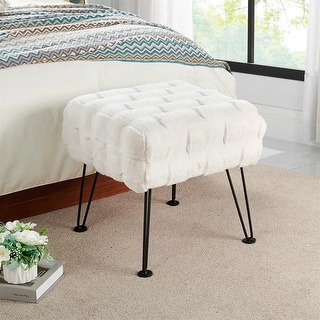 Soft Brick Faux Fur Ottoman Stool Cozy Fuzzy Bench Seat White - Bed ...