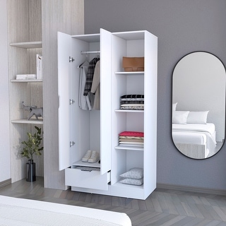 2-Door Armoire Wardrobe with Drawer and Open Compartment - Bed Bath ...