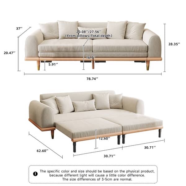 Romision Linen Fabrics Three-Seater Rectangle Sofa - Bed Bath & Beyond ...