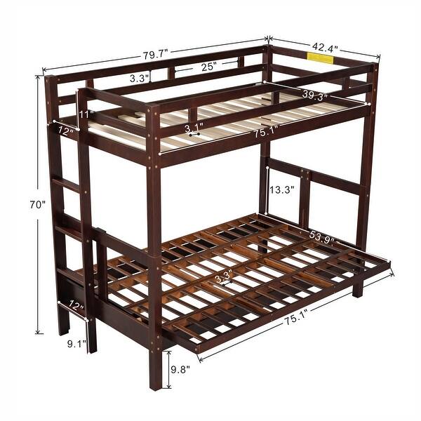Twin/Full Pine Wood Bunk Bed with Full-Length Guard Rails and Easy ...