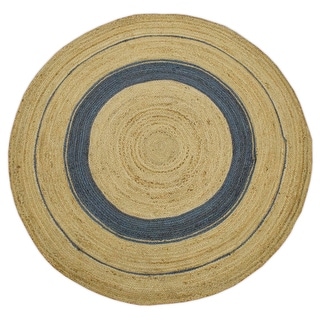 Hand Braided Farmhouse Round Blue and Natural Jute Rug - Bed Bath ...