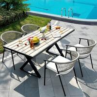 5PCS Outdoor Patio Dining Set Rope Stackable Dining Chair and Anti ...